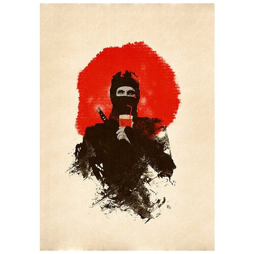 Интерьерный постер на стену картина для интерьера в подарок плакат "American Ninja" размера 40х50 см 400*500 мм в черной раме для декора