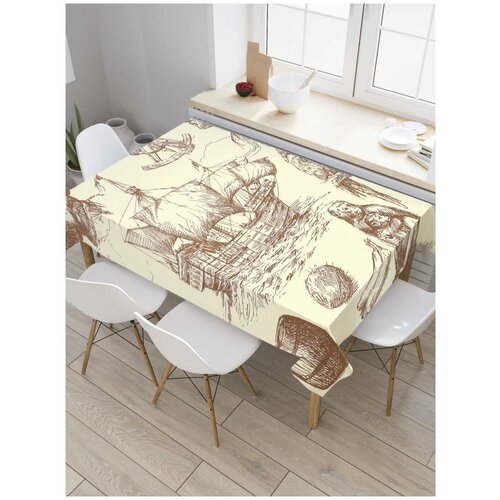Скатерть прямоугольная JoyArty на кухонный стол "Корабль в тропиках" из оксфорда, 120x145 см