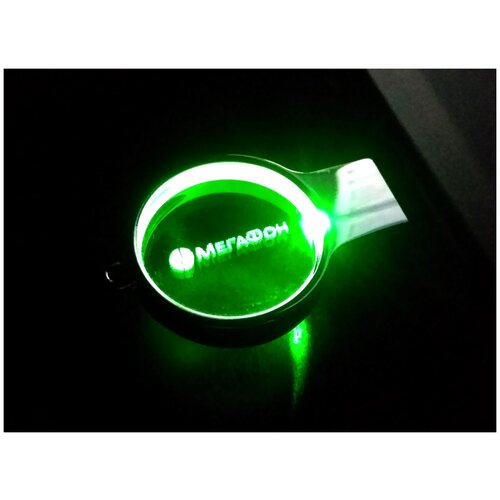 Стеклянная флешка с круглым кристаллом под гравировку 3D логотипа (64 Гб / GB USB 2.0 Зеленый/Green Cristal-02 apexto UG002, LED LOGO)