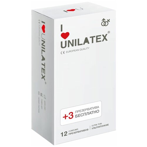 Ультратонкие презервативы Unilatex Ultra Thin - 12 шт. + 3 шт. в подарок, 1 упаковка