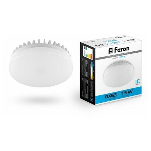 Лампа светодиодная LED 15вт GX53 дневной таблетка (LB-454) | код 25869 | FERON (2шт. в упак.)