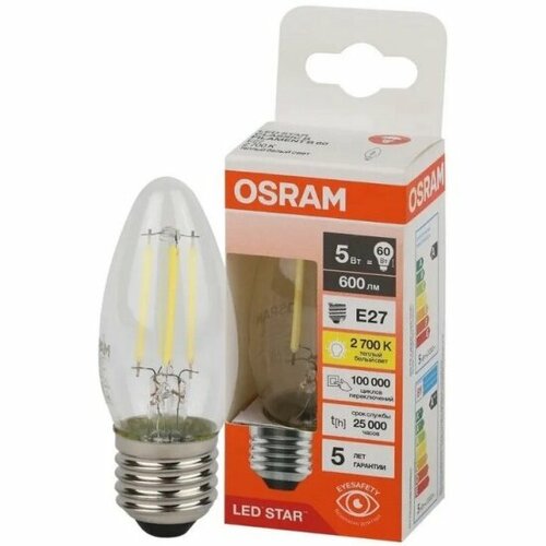 Светодиодная лампа Ledvance-osram Osram LED STAR CL B60 5W/827 220-240V FIL CL E27 600lm