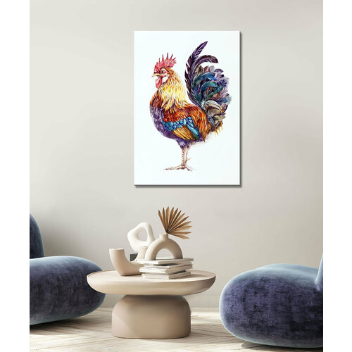Картина - Курица, курицы, курочка, петух, петухи, красивые породы куриц, стилизация курица, рисунок курица. курица арт, петух арт (3) 50х70