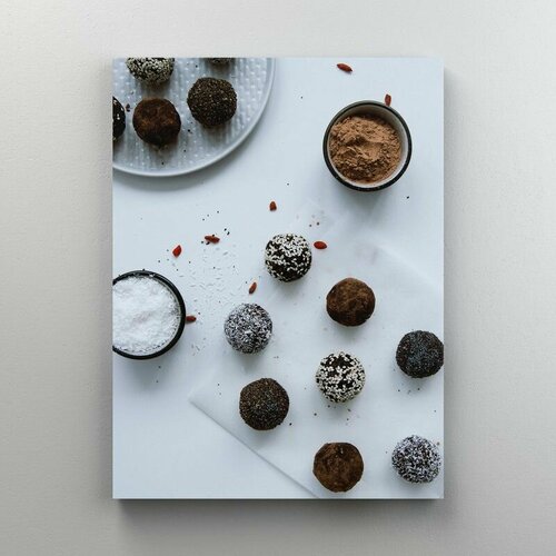 Интерьерная картина на холсте "Конфеты шоколадные трюфели - для кухни, кафе и ресторанов" размер 30x40 см