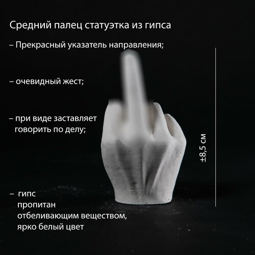 Статуэтка из гипса средний палец, для интерьера стола символ белого цвета. Рука c вытянутым пальцем подарок бухгалтеру