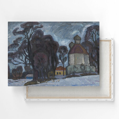 Картина на холсте, репродукция / Попков Виктор Ефимович - Пейзаж с деревьями / Размер 80 x 106 см