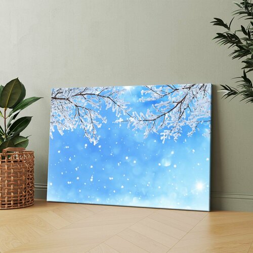 Картина на холсте (Зимний фон со снегом) 30x40 см. Интерьерная, на стену.