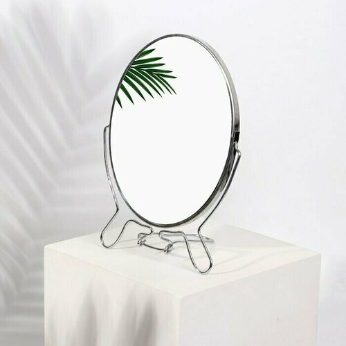Зеркало настольное - подвесное «Овал», двустороннее, с увеличением, зеркальная поверхность 13,5 × 19 см, цвет серебристый