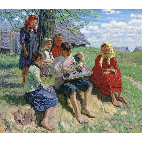 "Концерт на гуслях", художник Богданов-Бельский, картина (50х44 см / на подрамнике)