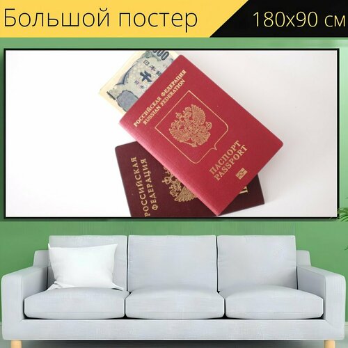 Большой постер "Паспорт, россия, деньги" 180 x 90 см. для интерьера