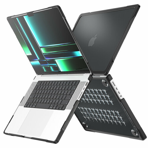 Противоударный бампер ShockProof HardShell Case для ноутбука, чехол-накладка для MacBook для MacBook Pro 14 M1 2021 (A2442), M2 2023 (A2779), M3 2023 (A2992, A2918), Цвет: Черный матовый