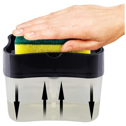 Диспенсер для моющего средства с губкой / Дозатор для жидкого мыла на кухню, силиконовая губка в комплекте.