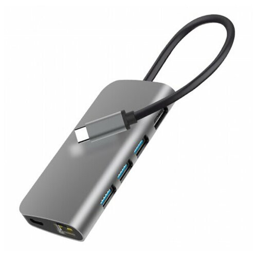 USB хаб мультипортовыйType-C 11 в 1, HDMI 4K, Lan RJ45, Power Delivery, 4 x USB 3.0, microSD/SD, VGA, 3,5 мм аудио, KS-is