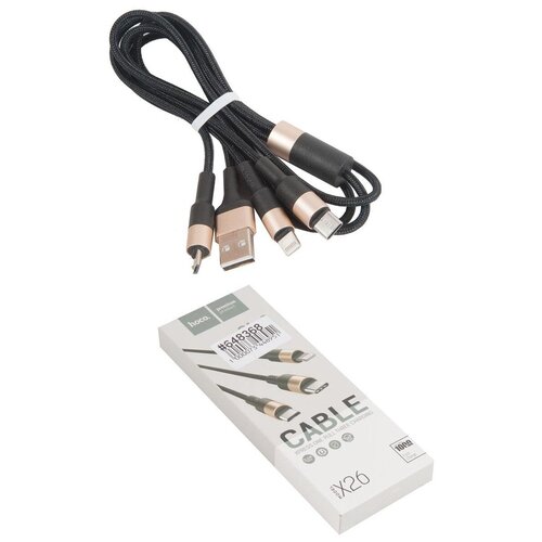 Кабель USB HOCO X26 Xpress 3 в 1 для Lightning, Micro USB, Type-C, 2.0 A, длина 1.0 м, черный с золотым