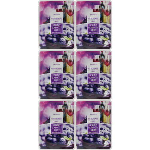 Deoproce Питательная тканевая маска для придания эластичности коже лица Color Synergy Effect Sheet Mask Purple, 20 г, 20 мл, 6 уп.