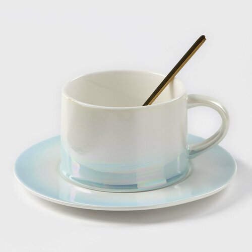 Чайная пара керамическая "Нежность", 3 предмета: кружка 250 мл, блюдце d 15,5 см, ложка h 13 см