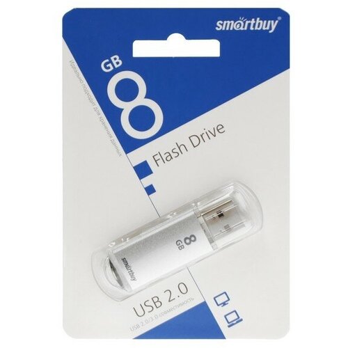 Smartbuy Флешка Smartbuy V-Cut, 8 Гб, USB 2.0, чт до 25 Мб/с, зап до 15 Мб/с, серая