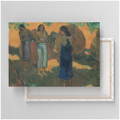 Картина на холсте с подрамником / Paul Gauguin / Гоген Поль - Три таитянки на желтом фоне
