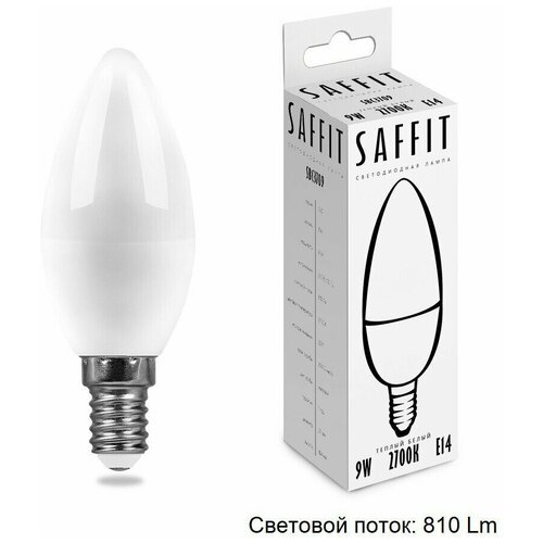 Лампа 9W E14 2700K SBC3709 Saffit светодиодная свеча 230V Feron 55078, 10 штук