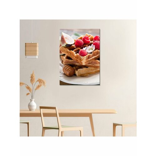 Картина на холсте с подрамником Вафли с ягодами и инжиром 20х30