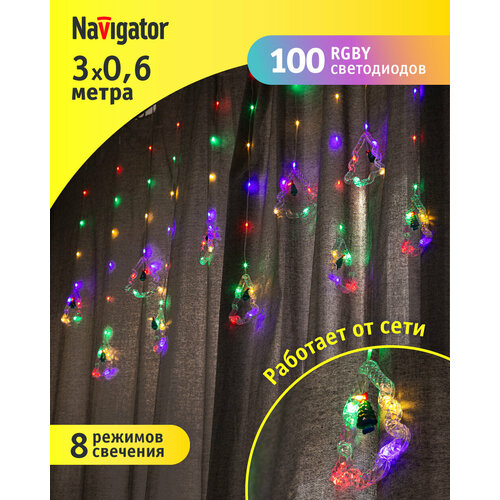 Гирлянда-бахрома «Ёлки и фигурки» Navigator 95 009, разноцветный свет, 3м, IP20