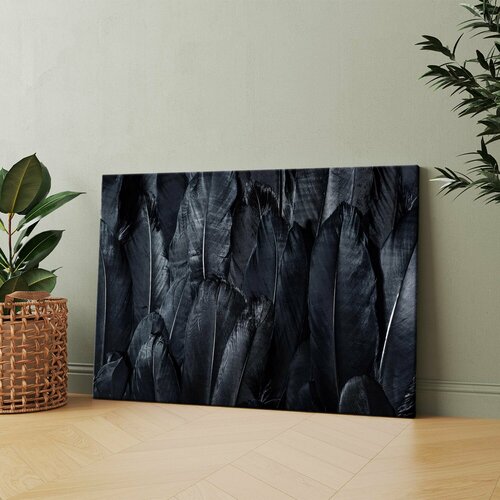 Картина на холсте (Тёмный фон эстетика, черные перья, текстура) 60x80 см. Интерьерная, на стену.