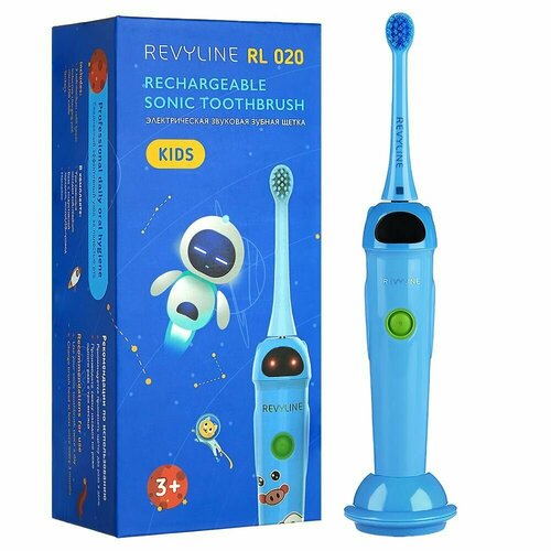 Электрическая звуковая зубная щетка Revyline RL 020 Kids детская, голубая, для детей от 3-12 лет, Ревилайн