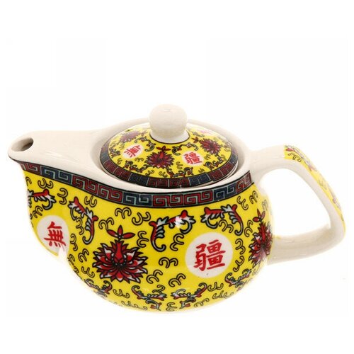 Чайник заварочный керамический 200мл с ситом "Китайские узоры" желтый