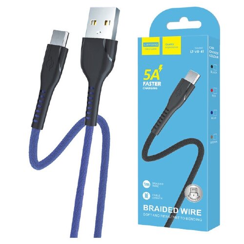 Кабель USB 2.0 AM/Micro-B M 1 м Letang LT-V8-41, 5 А, плетеная ткань [синий]