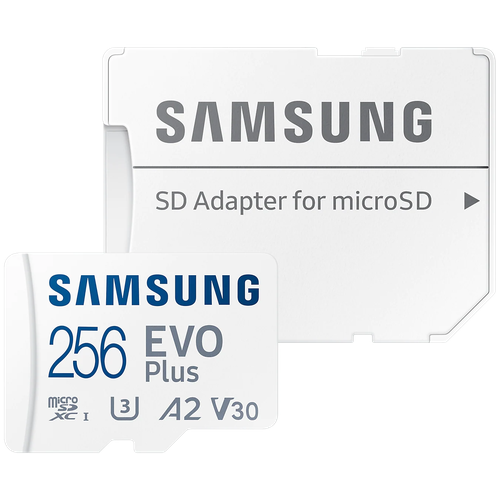 Карта памяти Samsung microSDXC 256 ГБ Class 10, V30, A2, UHS-I U3, R 130 МБ/с, адаптер на SD, 1 шт., белый