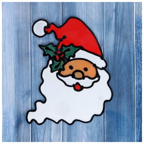 Наклейка на стекло "Дед Мороз в колпаке с остролистом" 10.5х14 см