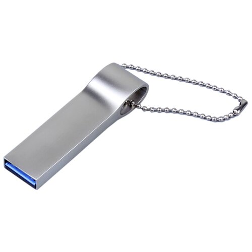 Компактная металлическая флешка с боковым отверстием для цепочки (128 GB USB 3.0 Серебро Mini034 Именная гравировка)