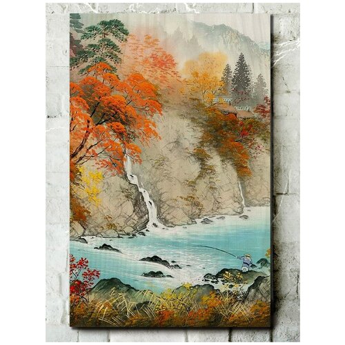 Картина интерьерная на дереве китайская живопись (Го - хуа, горы и воды) - 885