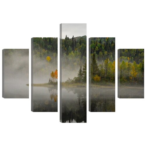 Модульная картина "Озеро в тумане. Природа". В спальню, гостиную, зал. PR-1450 (85x65см). Натуральный холст