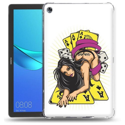 Чехол задняя-панель-накладка-бампер MyPads нарисованная девушка с игровыми картами для Huawei MediaPad M5 10.8/Huawei MediaPad M5 10.8 Pro противоударный