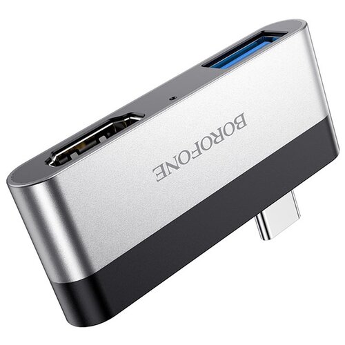 Переходник для передачи видео BOROFONE DH2, Type-C - USB3.0 + HDMI серебряный