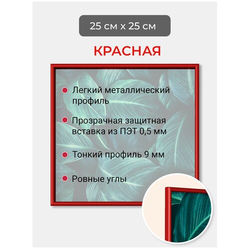 Фоторамка "Красная алюминиевая рамка 25х25 см" для фотографий, постеров, плакатов, фото, картин, мозаики, пазлов, вышивки, грамот, сертификатов