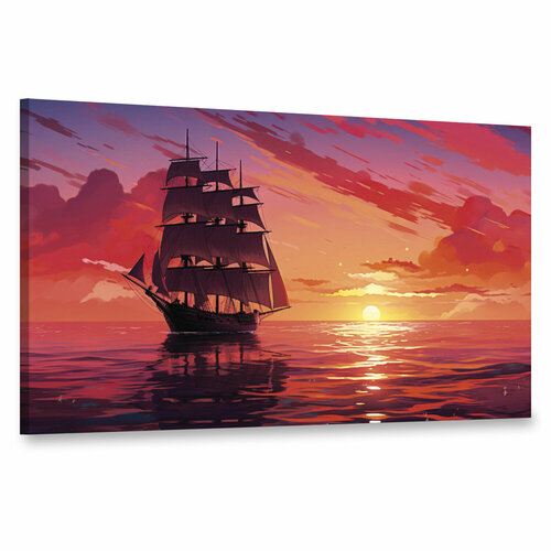 Интерьерная картина 100х60 "Корабль в сумерках моря"