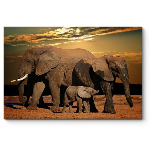 Модульная картина Семейная прогулка слонов 110x73