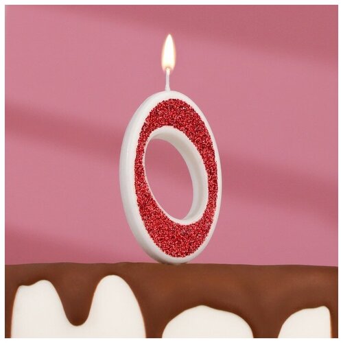 Свеча в торт на шпажке "Рубиновая коллекция", цифра 0, 5,5х3 см, рубиновая