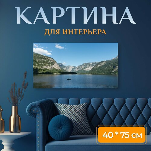 Картина на холсте "Озеро, альпы, идиллический" на подрамнике 75х40 см. для интерьера