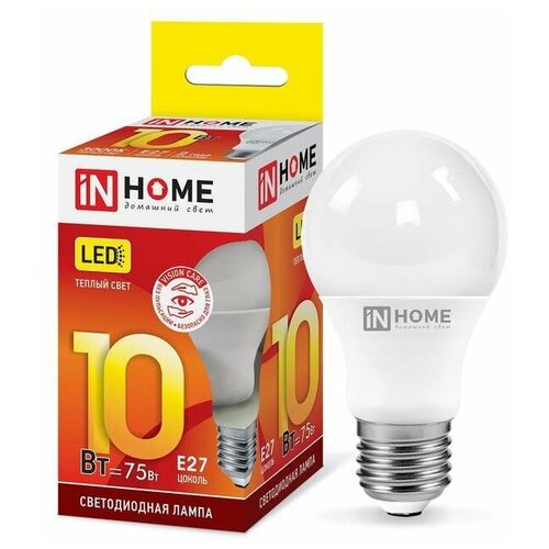 Лампа светодиодная LED-A60-VC 10Вт 230В E27 3000К 900Лм IN HOME 4690612020204 (6шт)