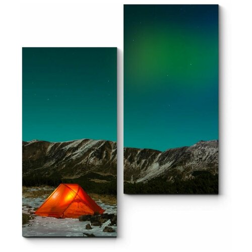 Модульная картина Палатка под северным небом 70x88