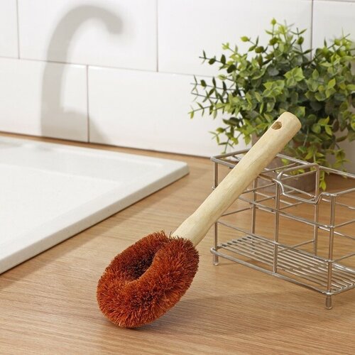 Доляна Щётка для чистки посуды Доляна, 8×4,5×23 см, щетина кокос, деревянная ручка