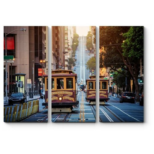 Модульная картина Два старинных трамвая по улицам Сан-Франциско90x65