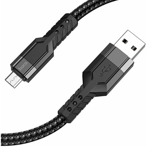 Нейлоновый кабель USB/microUSB hoco U110, 1,2 метр, 2.4А, черный
