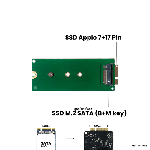 Адаптер-переходник для установки SSD M.2 2230-2260 SATA (B+M key) в разъем 7+17 Pin на MacBook Pro Retina 13/15", iMac 21.5/27", Mid 2012 - Early 2013