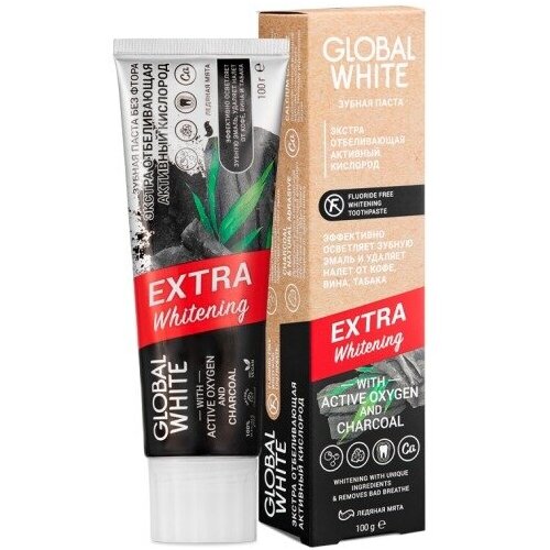 Зубная паста Global white экстра отбеливающая, Активный кислород, Extra whitening Active oxygen, 100 г (4605370017953)