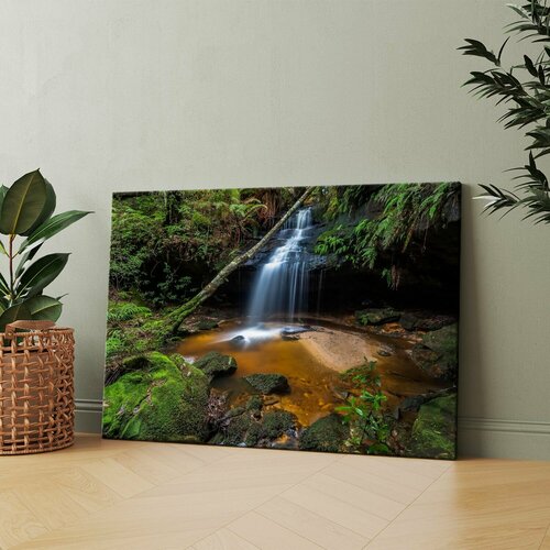 Картина на холсте (Небольшой водопад в джунглях) 50x70 см. Интерьерная, на стену.