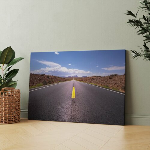 Картина на холсте "Пустая дорога с желтым конусом посередине" 20x30 см. Интерьерная, на стену.
